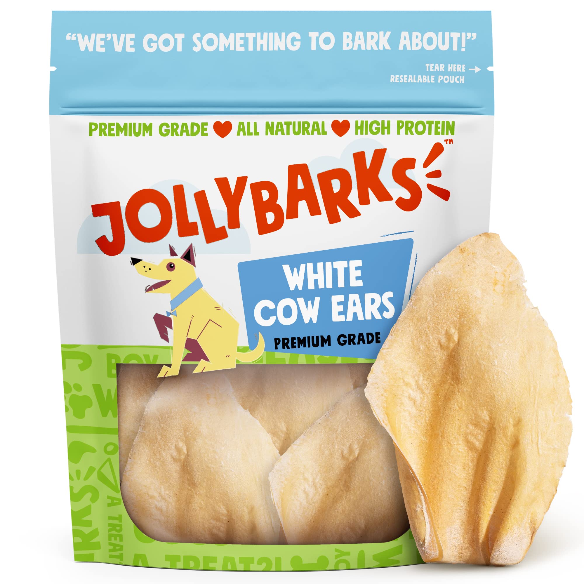 JollyBarks White Cow Ears for Dogs, Rawhide Free Dog Chews Long Lasting Dog Treats for Medium Dogs, Healthy Dog Treats for Large Dog | Cow Ear Dog Chew Treats All Natural Dog Treats Small Dogs (12 Pk)