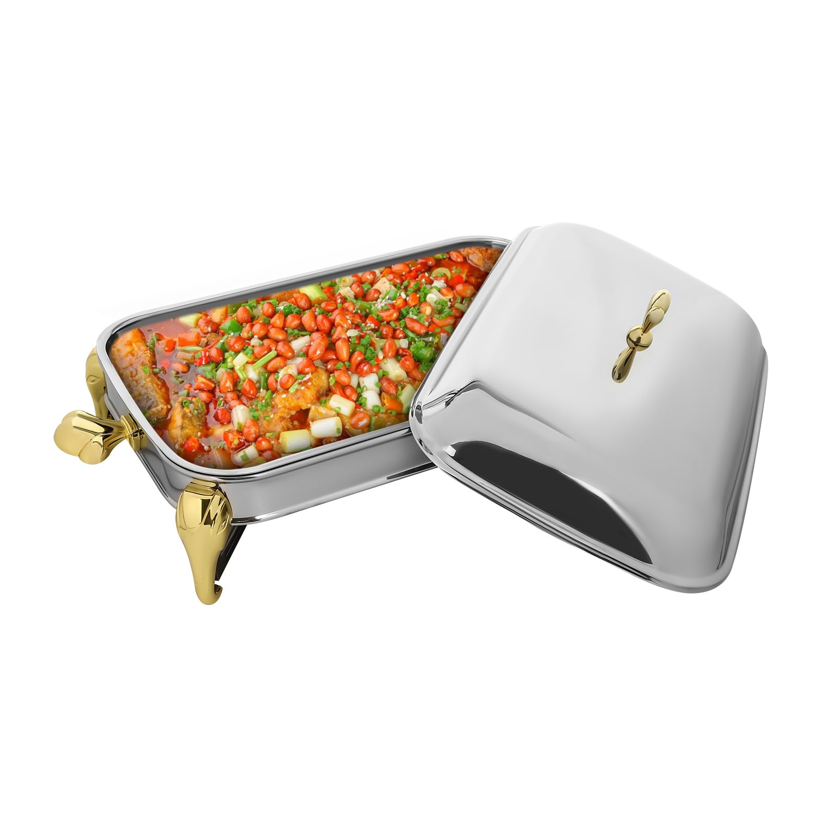 Chafing Dish Buffet Set Server Stainless Steel Chafing Dishes Oven Safe Glass Rectangle Food Warmer for Event Party Holiday 2.9L