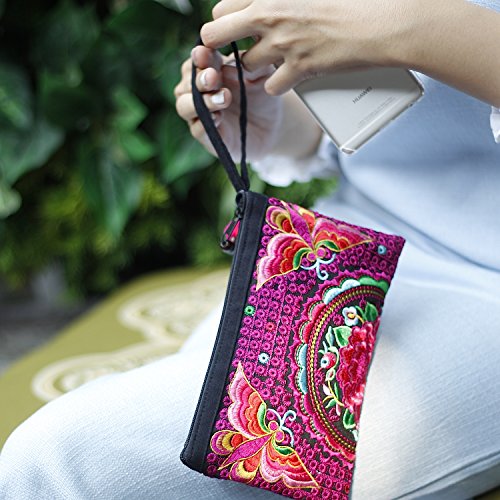 Sabai Jai - Smartphone Wristlet Bag - Handmade Embroidered Boho Clutch Wallets Purses
