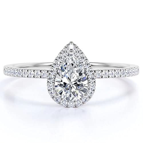 Claramos Vintage 2CT Pear Shaped Moissanite Halo Engagement Ring in 14K White Gold & 925 Sterling Silver EF/VVS1 (White Gold, 7.5)