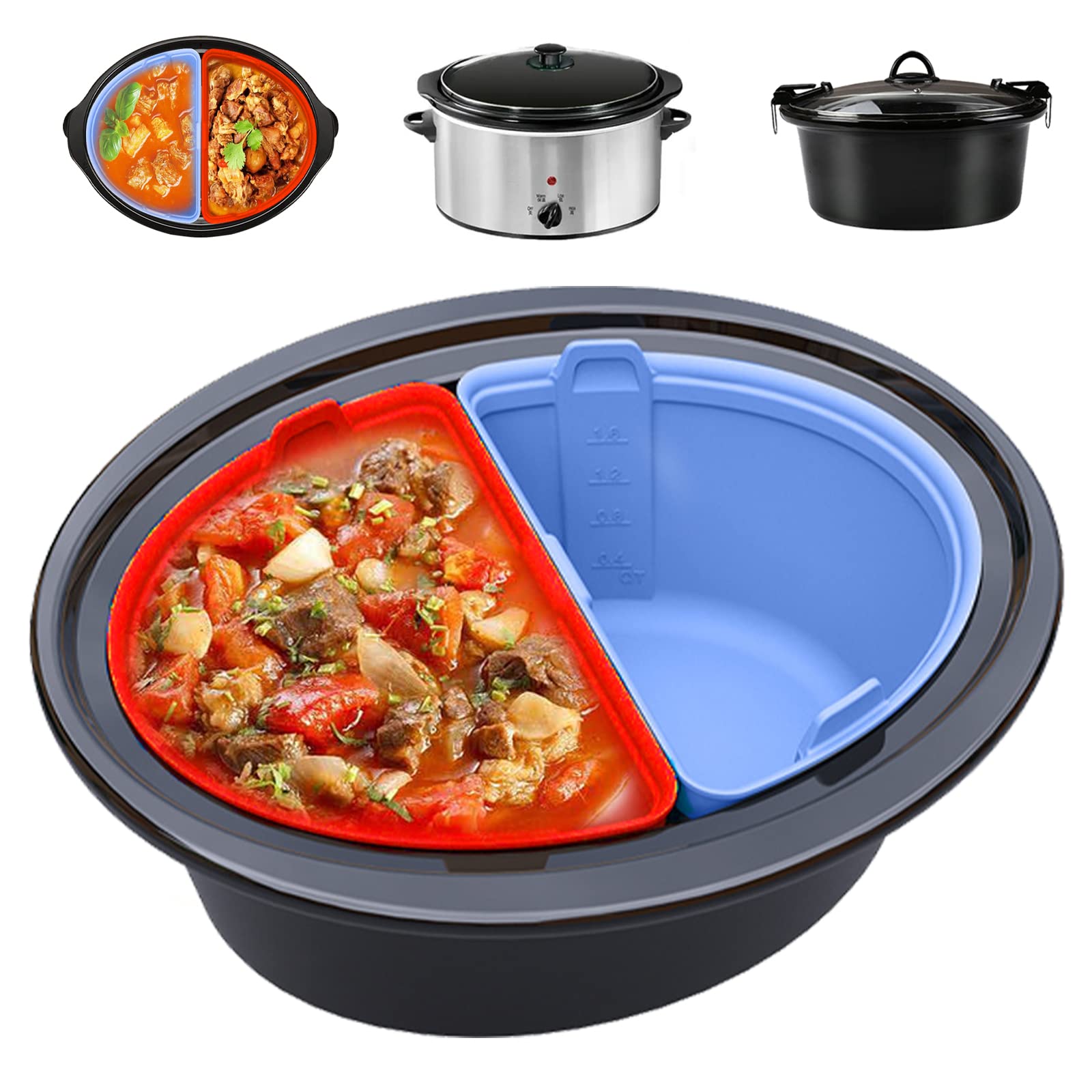 CHAHOT Silicone Slow Cooker Liners-2Pcs Slow Cooker Divider Liners for Crock Pot 6QT, Reusable Leakproof Dishwasher Safe BPA Free Food Grade Silicone Slow Cooker Liners for Crockpot Slow Cooker 6-7QT