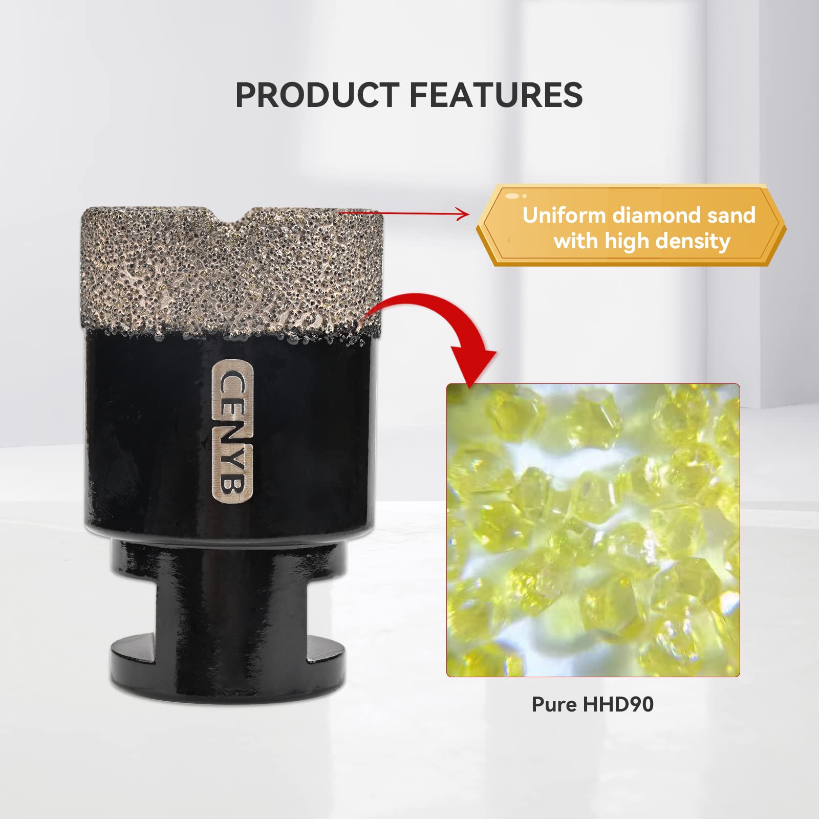 CENYB M14 Diamond Core Drill Bit HHD90 Vacuum Brazed Hole Saw 9/16"-12 Female Thread for Porcelain Ceramic Tile Marble Brick (89mm | 3-1/2")