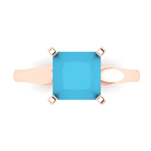 Clara Pucci 2.5 ct Princess Cut Solitaire Simulated Turquoise Engagement Bridal Promise Anniversary Ring in 18K Rose Gold Size 5.5