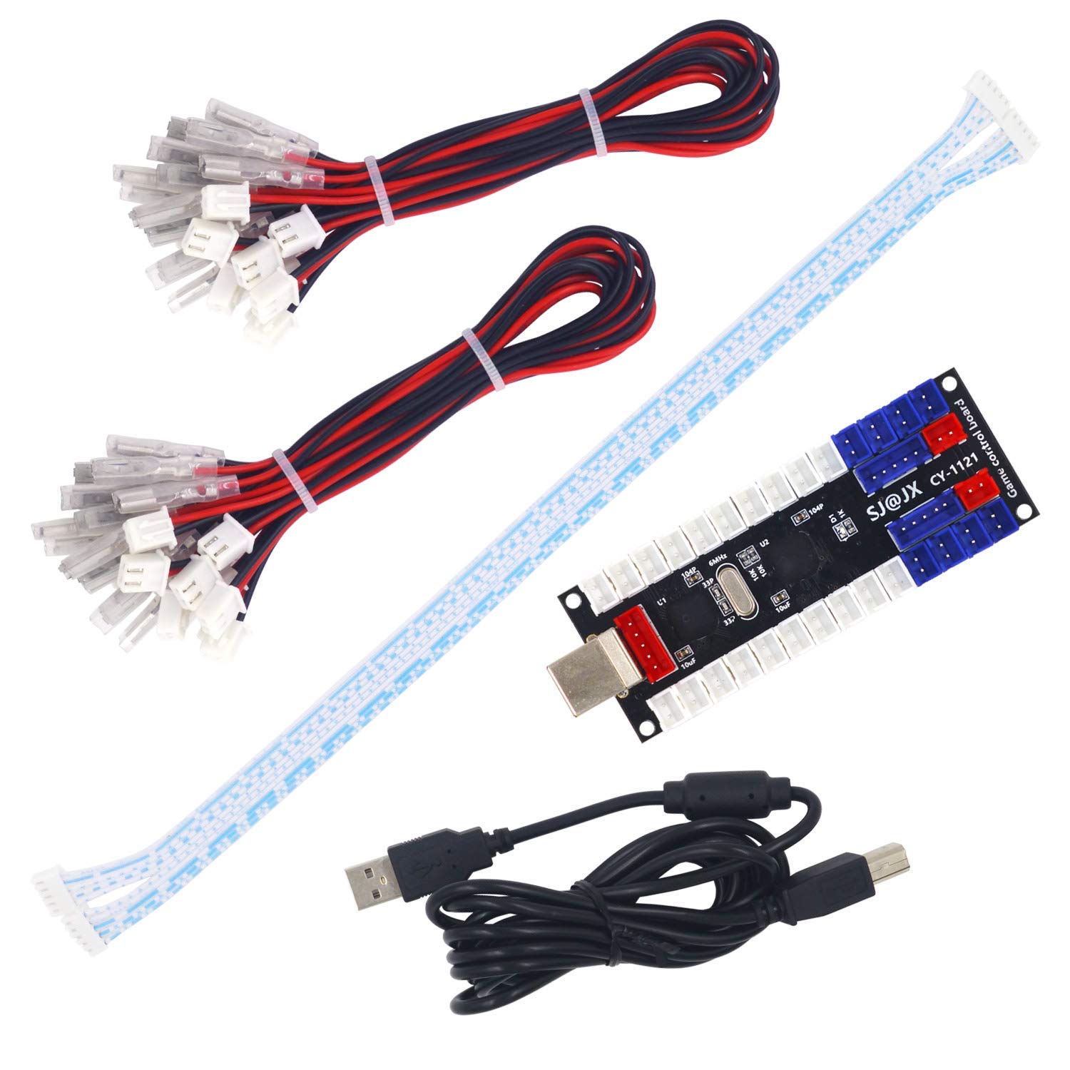SJ@JX 2 Player Arcade USB Encoder Board Zero Delay Game Controller DIY Kit 20x Button Cable 2x Joystick Cable for Retro Pie PC MAME Raspberry Pi