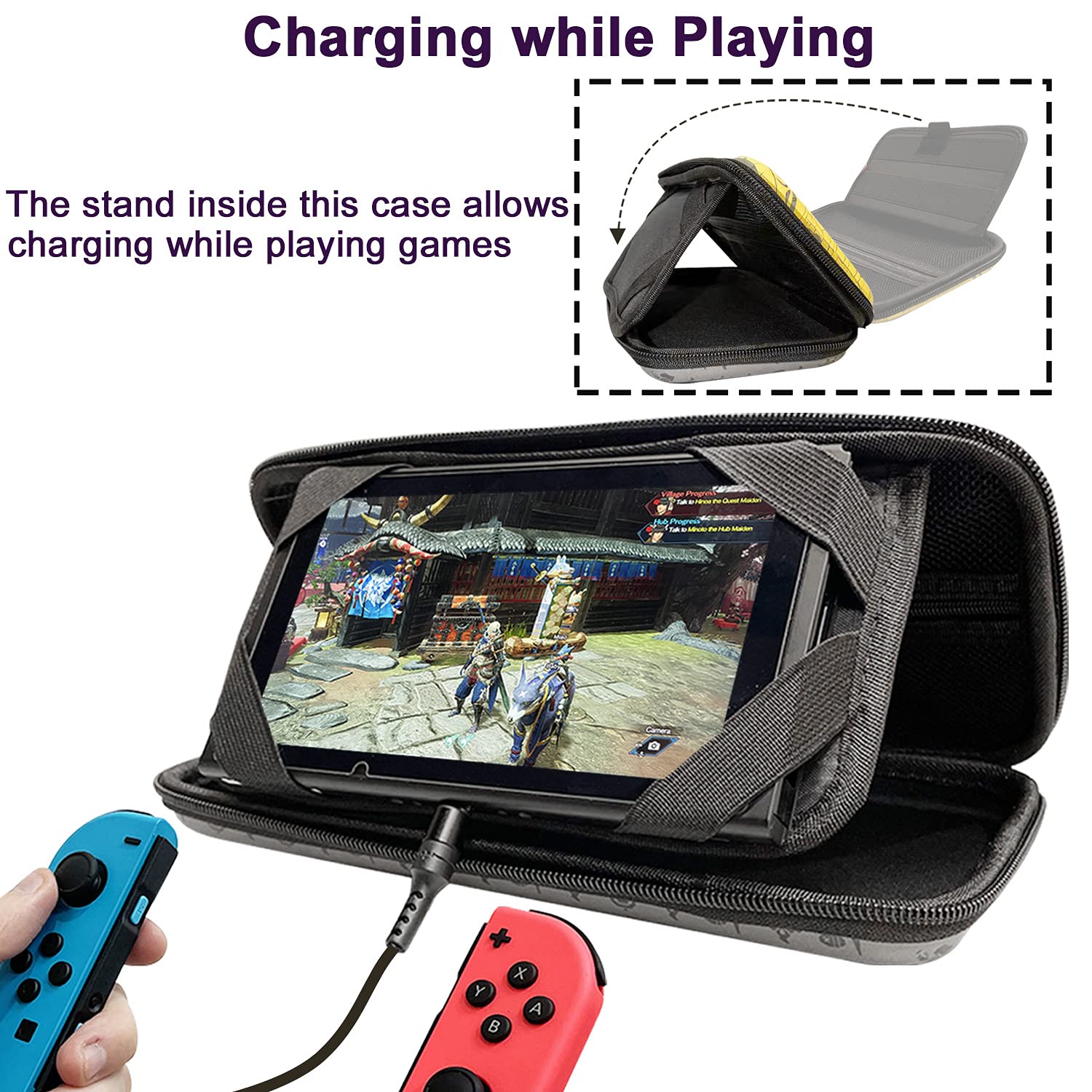 Carrying Case for Nintendo Switch - Monster Hunter Rise MHR Edition, Ultra Slim Hard Shell Compatible with Game Cards & Accessories, Protective Carry Case for Travel with Hand Strap