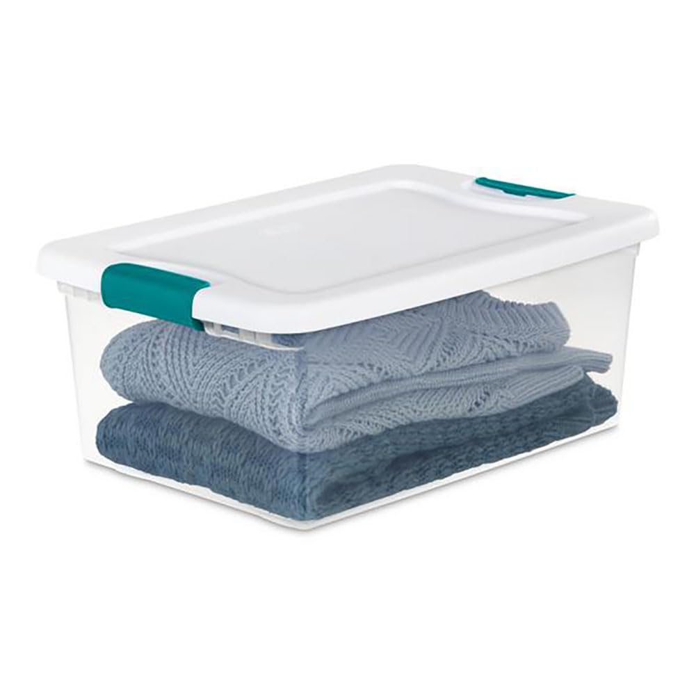 Clear Latching Storage Boxes Bins Stackable with Hinged Lids BPA and Phthalate Free Made In USA (15 Quart)