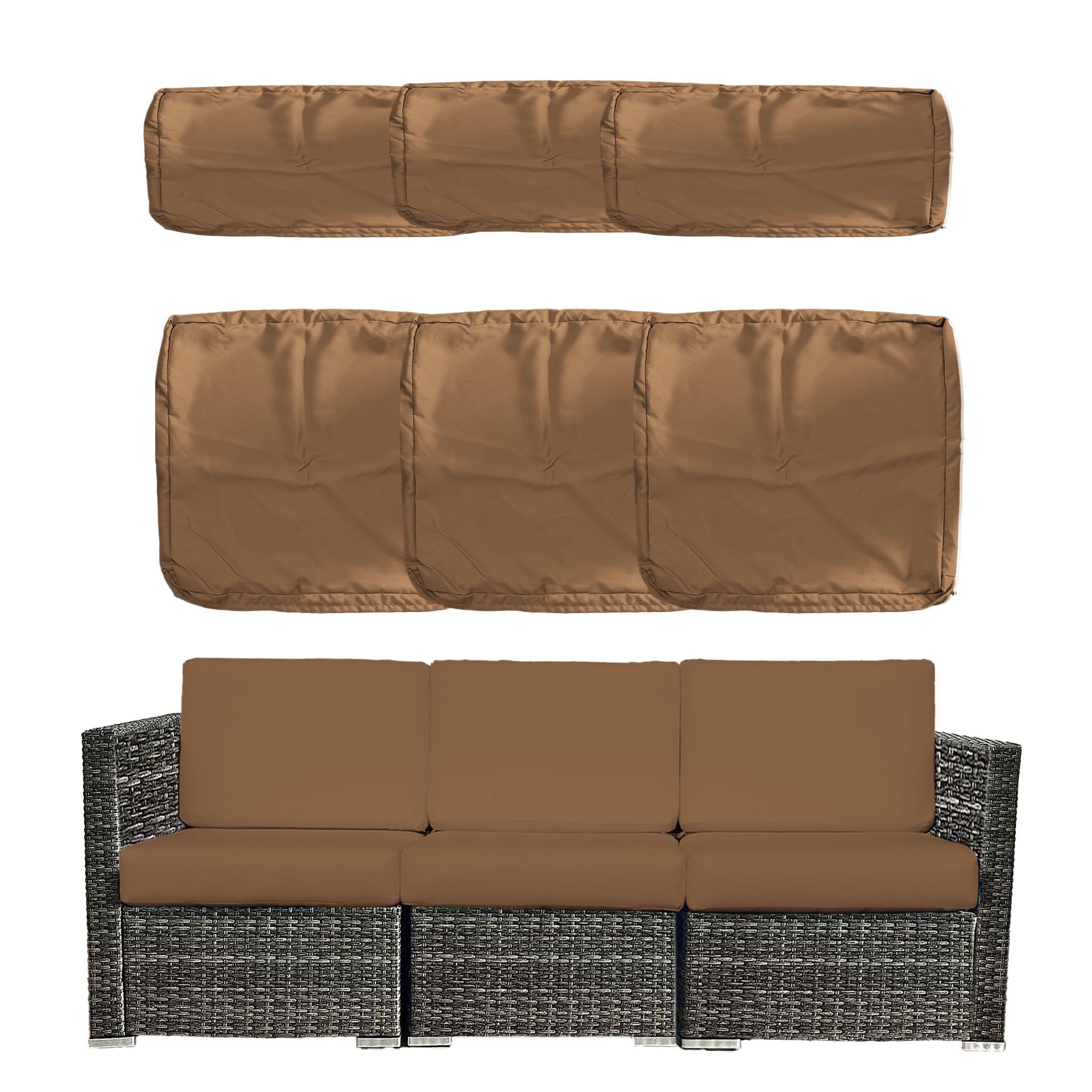 Deserqi 6-Piece Patio Cushion Cover Outdoor Patio Cushion Cover with Zipper Waterproof Replacement for 3-Piece Patio Furniture Set, Outdoor Cushion Cover Gray Coffee, Cover Only