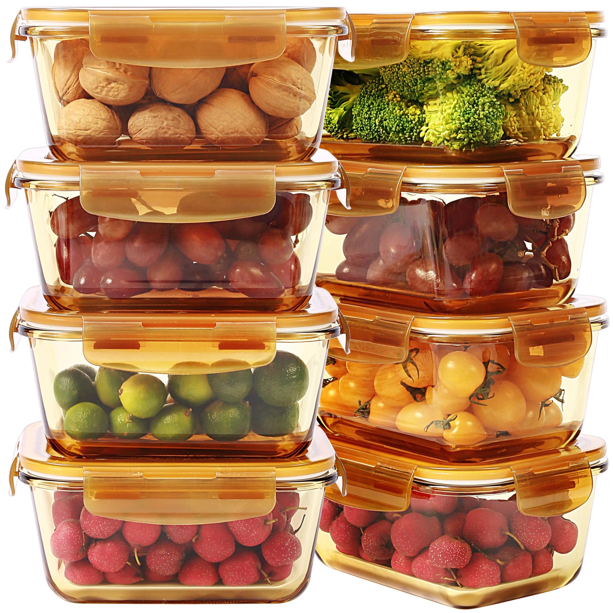 DAS TRUST 8 Pack Amber Glass Meal Prep Containers Microwave Safe Meal Prep Bowls Glass Food Prep Containers with Lid for Adult Meal Prep Bento Boxes