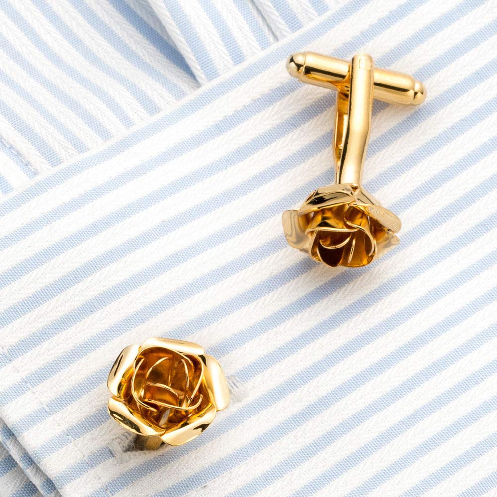 Cufflinks Men's Cufflinks Personalized Shirt Cufflinks Rose Cuff Studs Gold Flower Cuffs Cufflinks for All Kinds of Shirts (with Cufflinks Box)