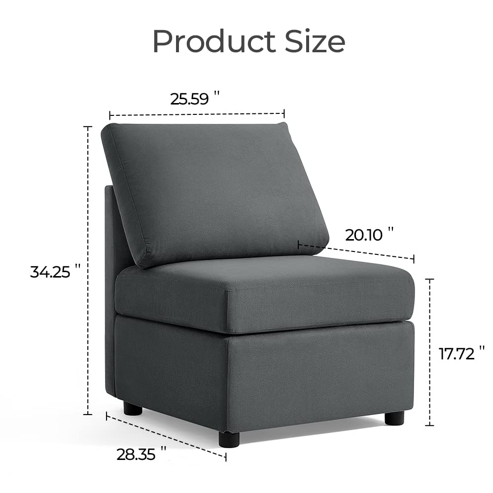 LINSY HOME Modular Sectional Sofa with Storage, Washable Sectional Couch, Covers Changeable, Single Couch Modular Chair to Extend Your Sofa, Dark Grey