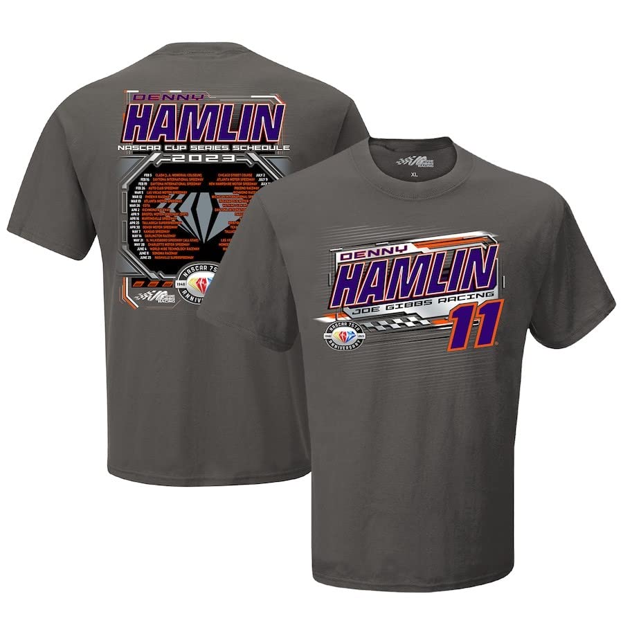 Checkered Flag Sports Denny Hamlin 2023 Cup Series Schedule T-Shirt Gray Medium