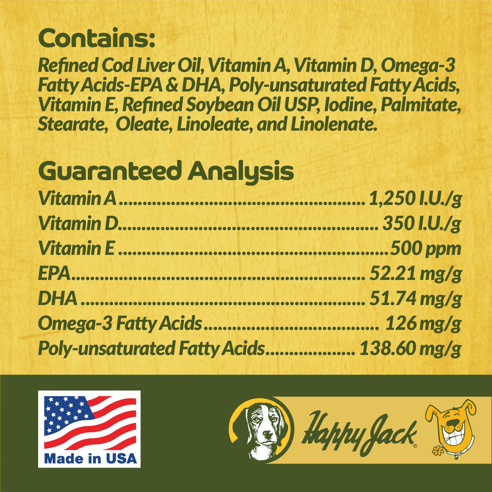 Happy Jack Cod Liver Fish Oil for Dogs Skin and Coat Supplement, Brain, Eyes, Bones, Hip, Joint, Heart & Immune System Health, Energy Booster (16 oz), Omega 3 with EPA & DHA, Vitamin A & D