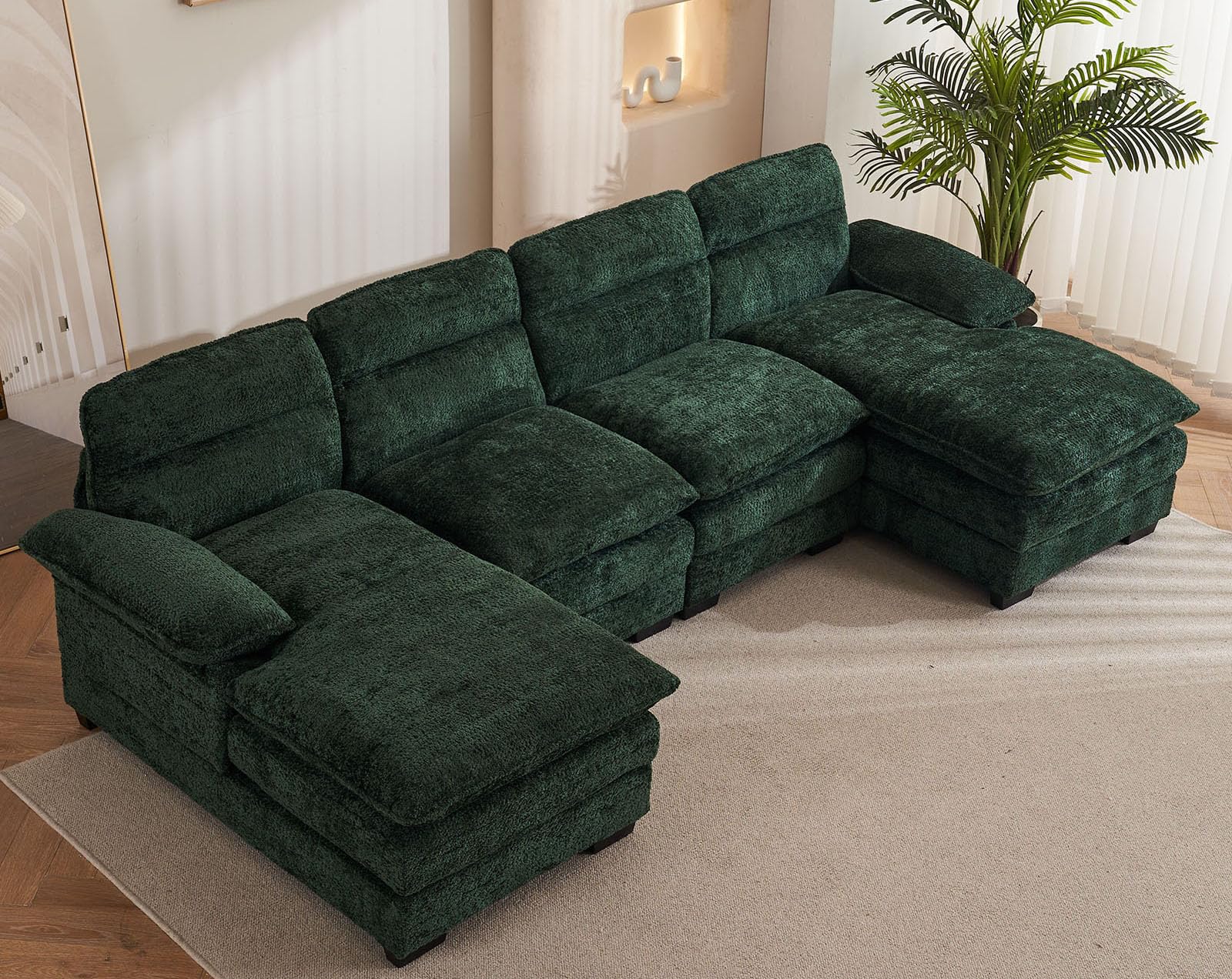HANLIVES 111.8" U-Shaped Sofas for Living Room Apartment,Modern 4 Seats Sectional Sofa Couch with Double Chaise,Chenille Fabric Cloud Couches-Gray
