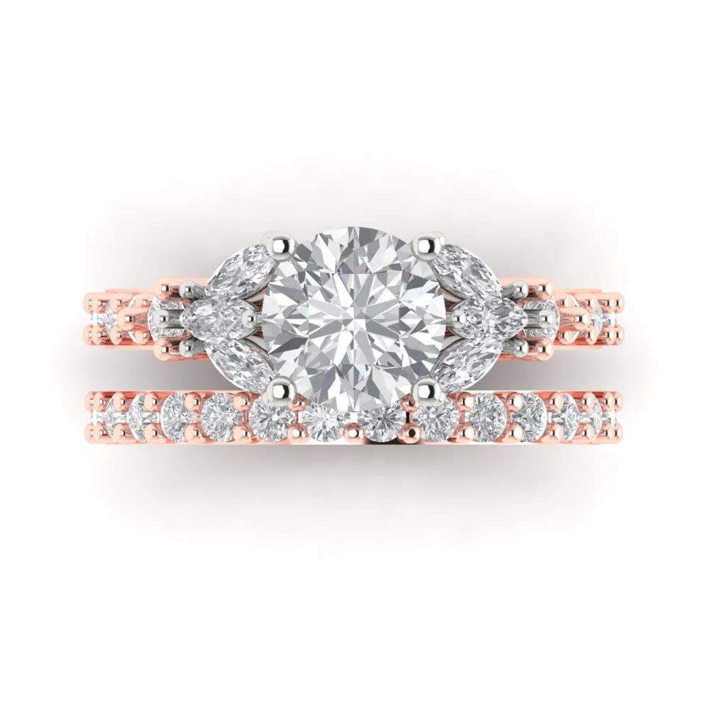 Clara Pucci 2.72ct Round Marquise Cut Solitaire 3 stone Moissanite Engagement Promise Anniversary Bridal Ring 14k Rose White Gold 10.75