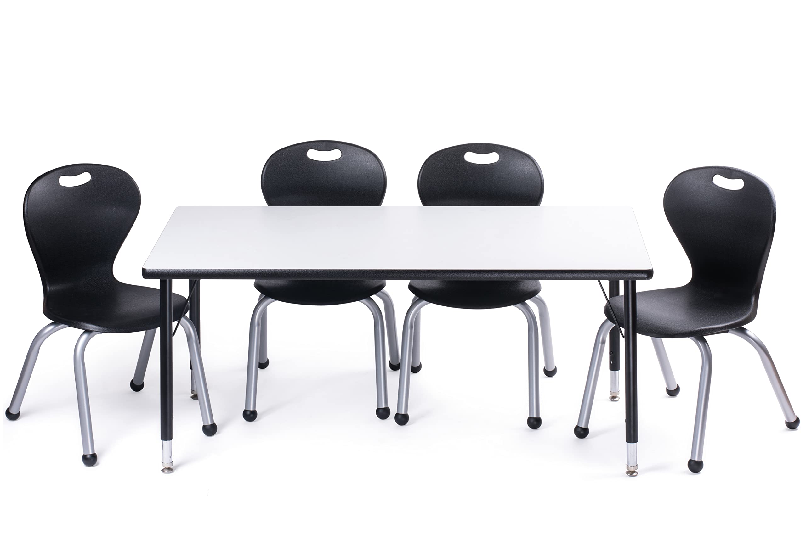 Chair and Table Set for Schools - Table About 24 x 48 inch (60 x 120cm) - Height Adjustable Legs -Spray Edges - and 4 Premium Classroom Chairs - for Commercial Spaces