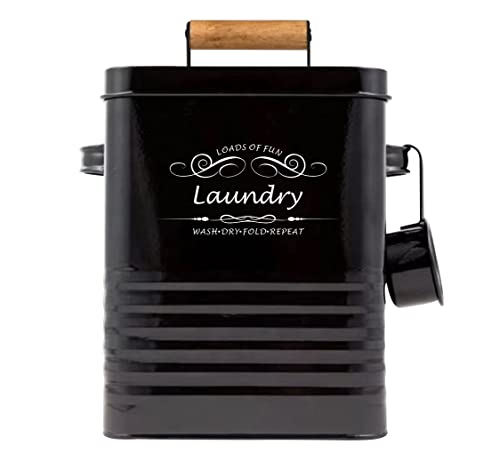 ELITAPRO Laundry Powder Container with Scoop Modern Farmhouse Laundry Powder Metal Box Dispenser with Lid Laundry Room Storage Decor and Accessories (Black)
