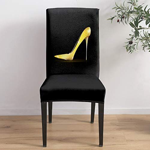 PRINT PICTURE ARTHOME Chair Covers for Dining Room 8 Pack Stretch Chair Cover, Removable Kitchen Chair Slipcovers, Shiny Golden High Heels Dining Chair Protectors Covers