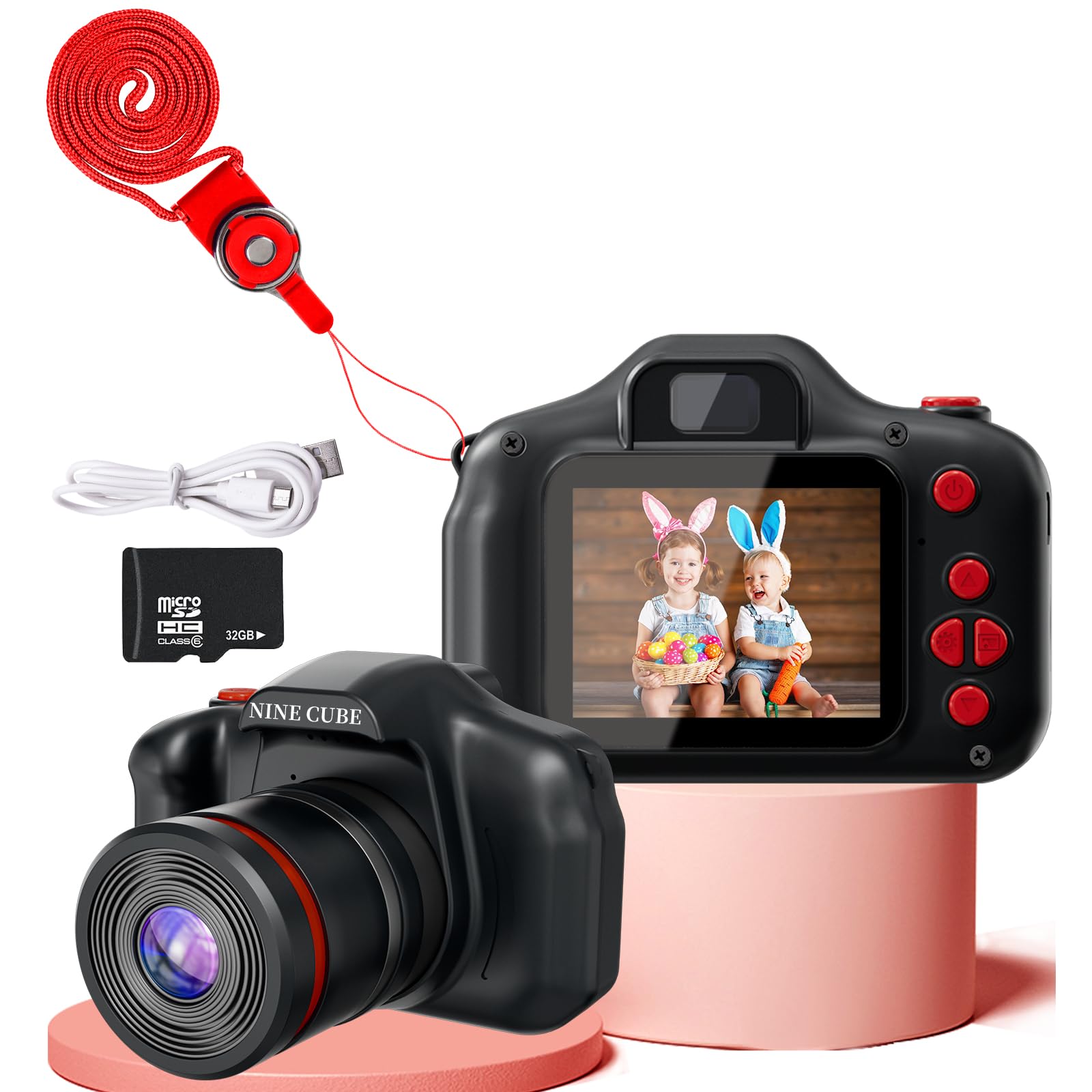 NINE CUBE Kids Camera, Digital Camera for Toddlers Age 3-5,1080P Toddler Camera Toys for Ages 5-7, Children Camera Birthday Festival Gift for 3 4 5 6 7 Year Old Boys Girls(32G SD Card)
