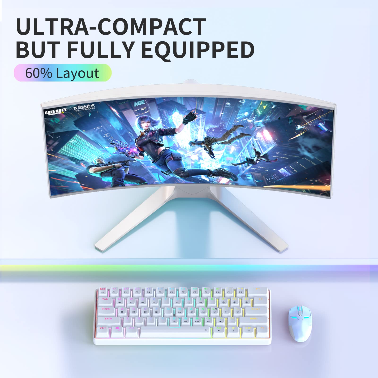Punkston TH61 60% Mechanical Gaming Keyboard,RGB Backlit Wired Ultra-Compact Mini Mechanical Keyboard Full Keys Programmable White (Optical Black Switch)