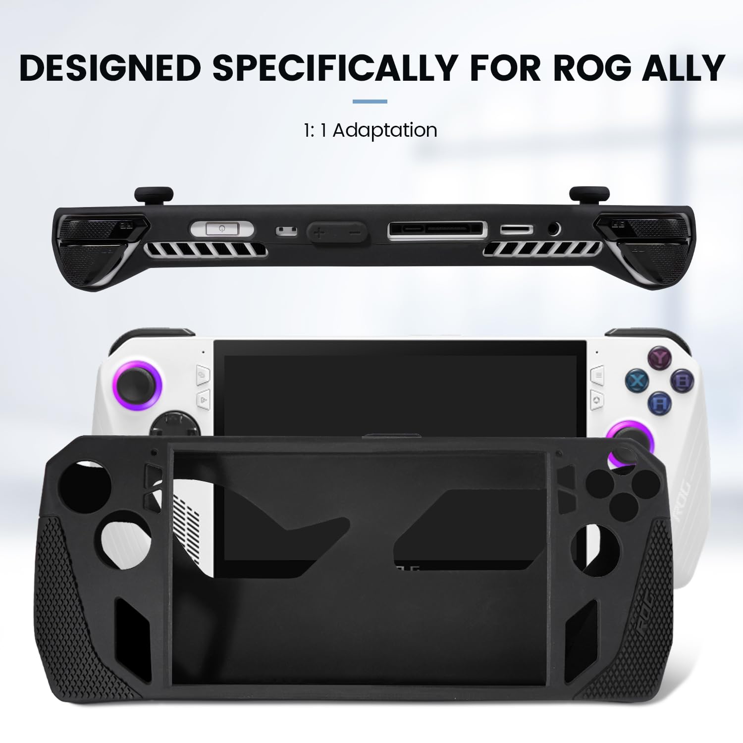 OPTOSLON Silicone Case with Kickstand Compitable with ASUS ROG Ally Gaming Handheld, Protective Cover Skin Shock-Absorption and Anti-Scratch with 2 Thumb Grips