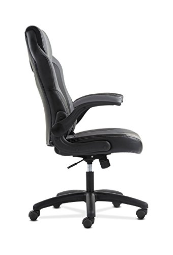 Sadie Racing Gaming Computer Chair- Flip-Up Arms, Black and Gray Leather (HVST911)