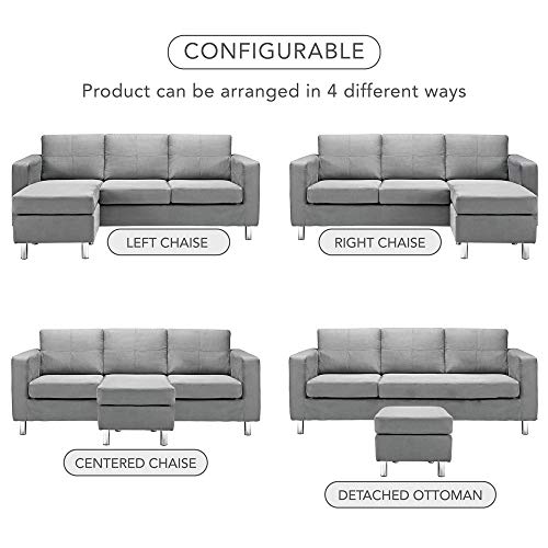 Casa Andrea Milano LLC Modern Sectional Sofa-Reversible Chaise Lounge Perfect for Small Space Dorm or Apartment, Grey Microfiber
