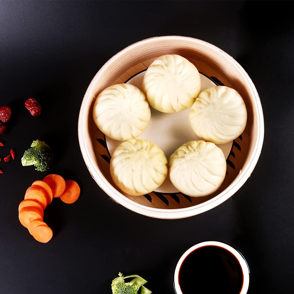 Dasoguy Deepen 10.2 Inch Handmade Wood Steamer with Stainless Steel Rings, 2 Tiers Steam Basket for Dumpling Dim Sum Bun Rice Chinese Food, Present 2 Cotton Liners