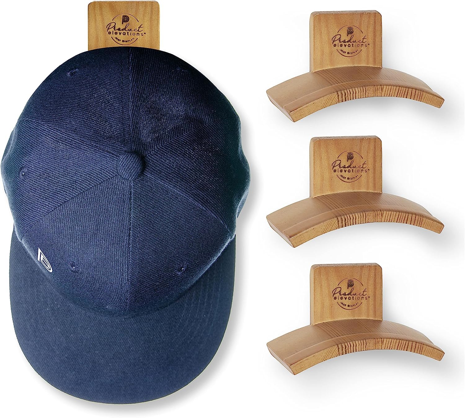 Hat Hooks for Wall - Pack of 4 Hat Organizers for Baseball Caps, Umbrellas, Coats, & Cords - Curved Hat Rack for Wall, Closet Door, & Bedroom - Gift Idea for Men, Women, Dad (Adhesive Only)