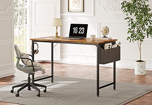 CubiCubi Study Computer Desk 47" Home Office Writing Small Desk, Modern Simple Style PC Table, Black Metal Frame, Rustic Brown