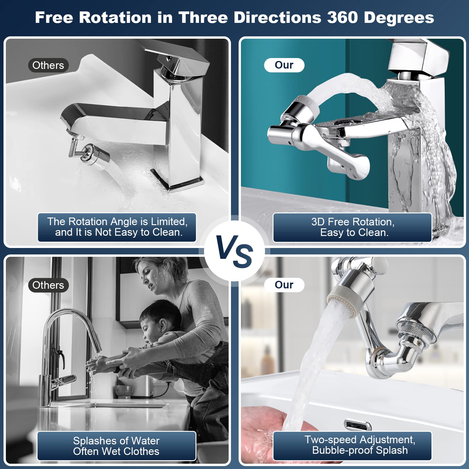 Edulnke 1080 Degree Rotating Faucet Extender,Bigger Angle 1080° Swivel Robotic Arm Extension Aerator,Multifunctional Splash Filter Extender Universal Model Kitchen/Bathroom Sink (1Pcs), Silver