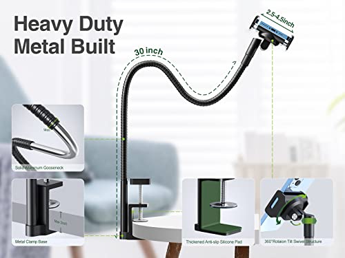 elitehood Aluminum Gooseneck Phone Holder for Bed [360° Swivel Tilt Rotation] - Long & Flexible Bed iPhone Holder, Overhead Cell Phone Mount Stand for Desk, Compatible with 4-7’’ Cellphone