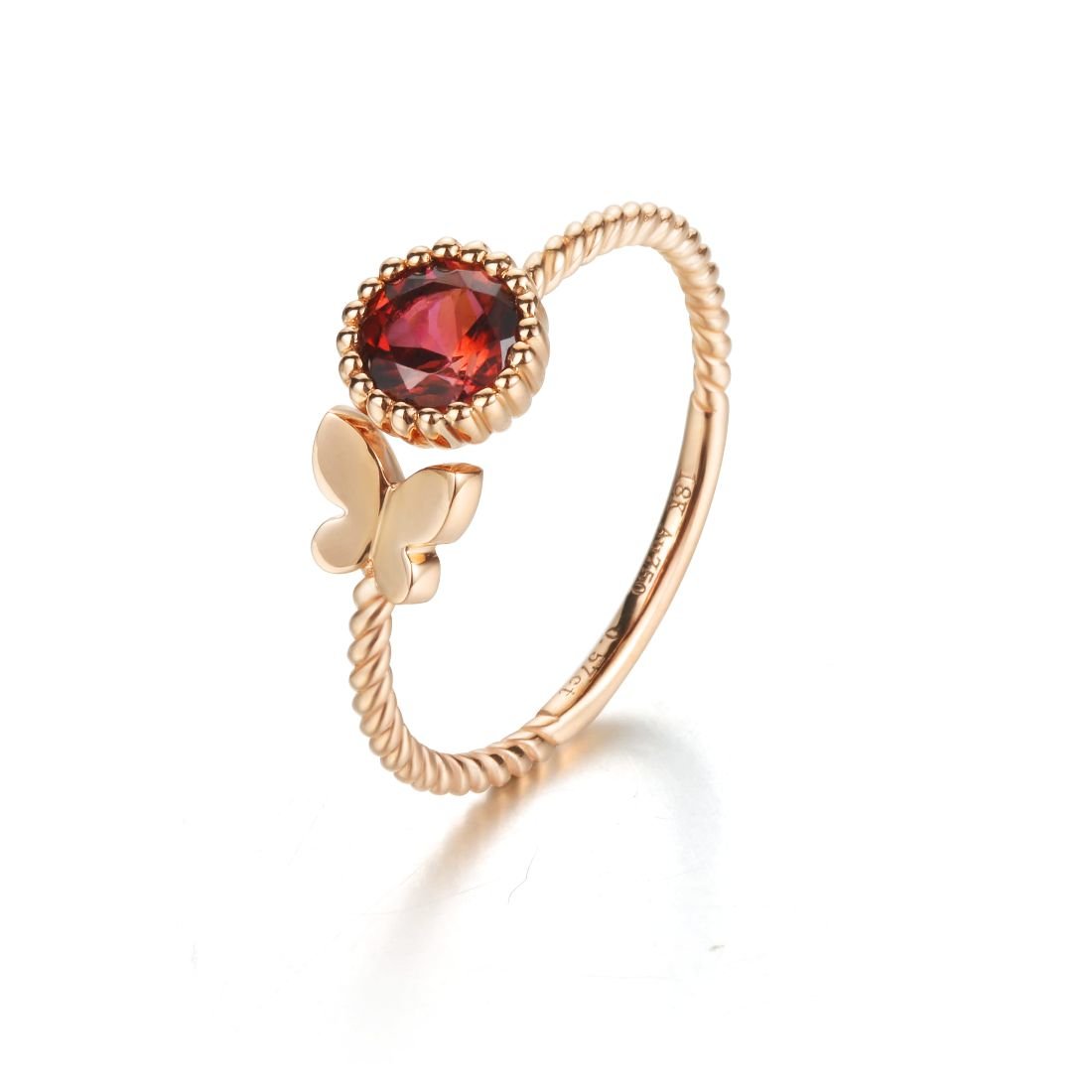 Carleen 18K Solid Rose Gold Round Pink Tourmaline Ring Dainty Fine Jewelry Butterfly Rings for Women (7)