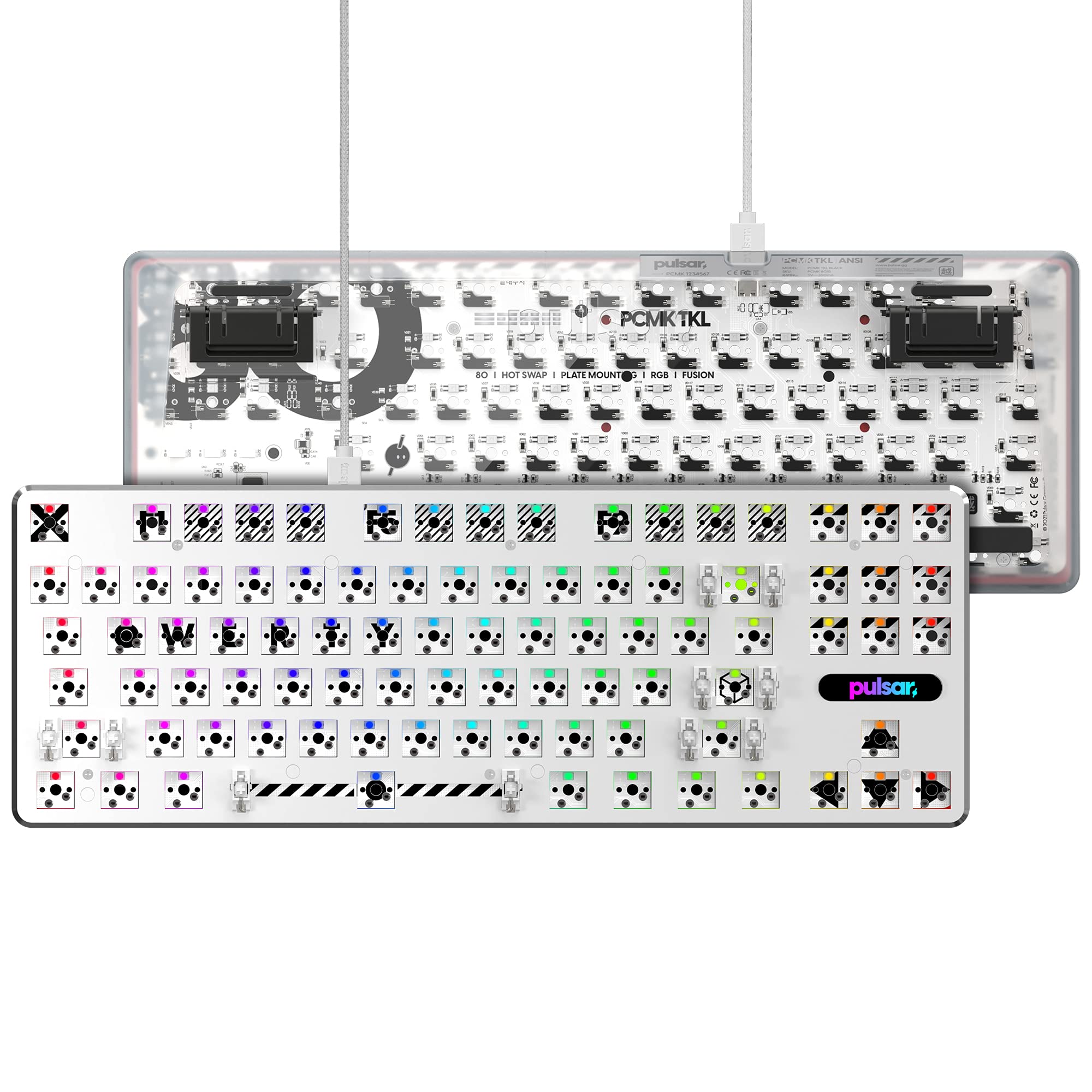 Pulsar Gaming Gears - PCMK Gaming Mechanical Keyboard TKL ANSI Aluminum Build 5 Pin Hot Swappable Swap RGB LED 80% 87 Keys (Barebone, White)