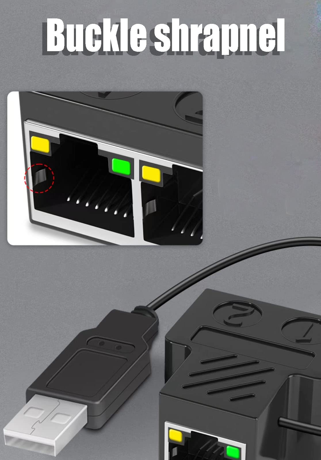 Ethernet Splitter 1 to 2 RJ45 Network Adapter [Internet at The Same Time], USB to Dual Female RJ45 Port with 1.2m USB Power Cable, for Cat 7/6/5/5e Network Cable, Compatible with Router,TV, Computer