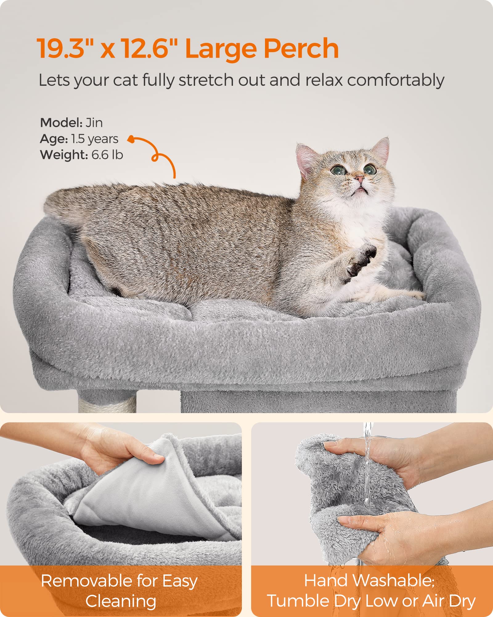 Feandrea Cat Tree, 29.1-Inch Cat Tower, M, Cat Condo for Medium Cats up to 11 lb, Large Cat Perch, 2 Cat Caves, Scratching Post, Light Gray UPCT612W01
