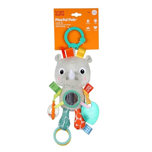 Bright Starts Rhino Playful Pals Take-Along BPA-Free Stroller Baby Toy, Age Newborn+