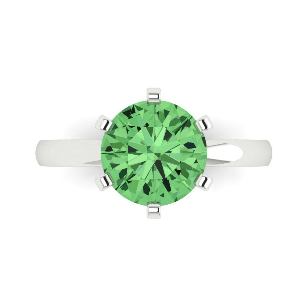 Clara Pucci 3 ct Round Cut Solitaire Green Simulated Diamond Excellent Engagement Bridal Promise Anniversary Ring 18K White Gold 4.5