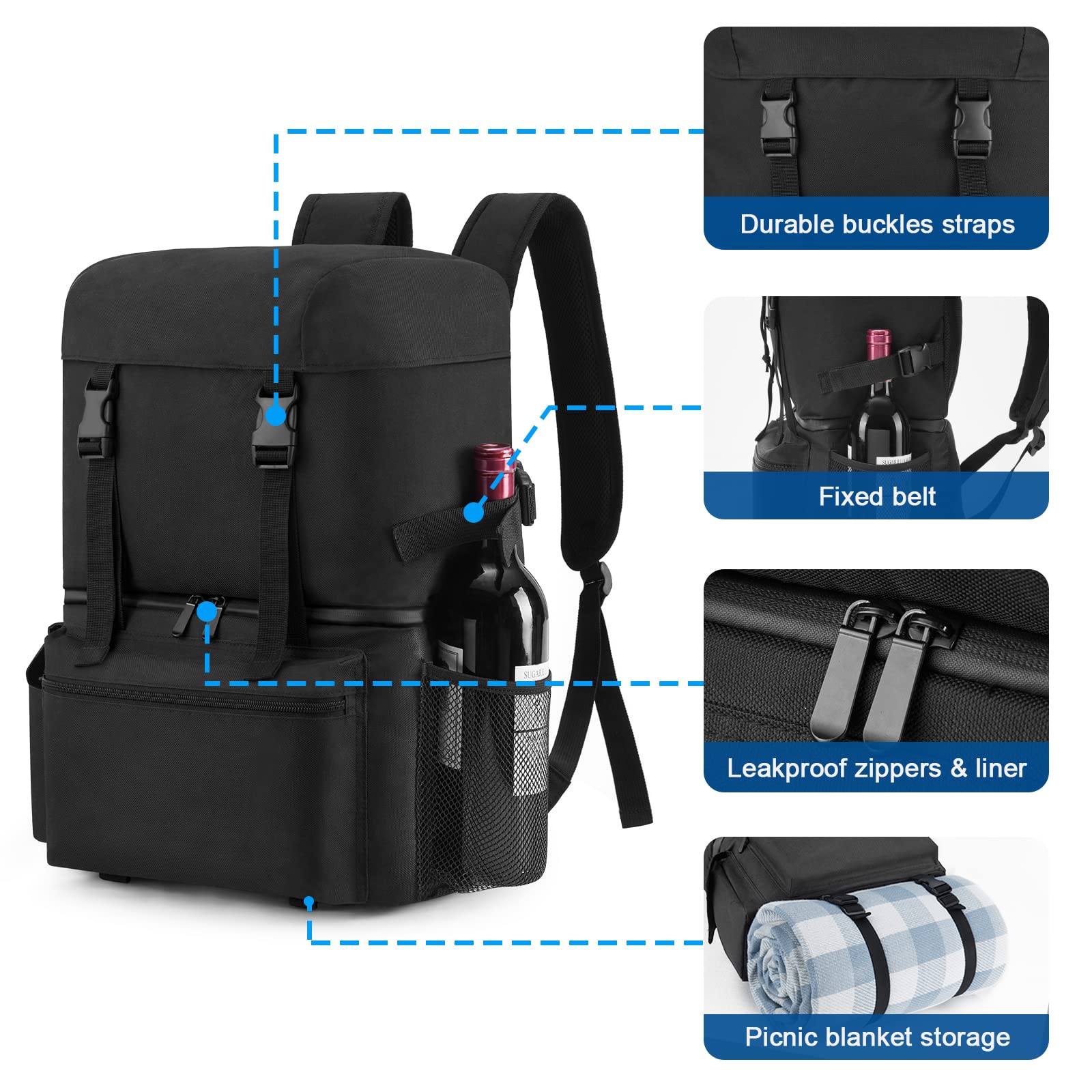Cooler Backpack with 10 Ice Packs, 36 Cans Insulated Leakproof Cooler Bag, Large Capacity Lunch Backpack with Double Decks, Lightweight Soft Backpack Cooler for Men Women