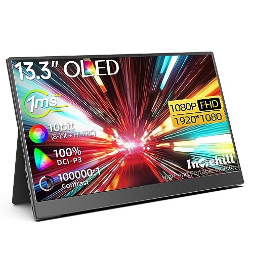 Intehill Portable Gaming Monitor 13.3-inch OLED Monitor with FHD Screen Response Time 1ms Vivid Color 10bit 100% DCI-P3 Mini PC Monitor External Monitor for Laptop Switch Samsung Dex [F13NA]