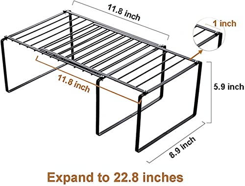 Expandable Stackable Kitchen Cabinet Storage and Counter Shelf Organizer,Shelf Risers,Kitchen Shelves, Cabinet Organization with Spice Rack,Space Saving in Kitchen, Pantry, Bathroom, Bedroom, Office