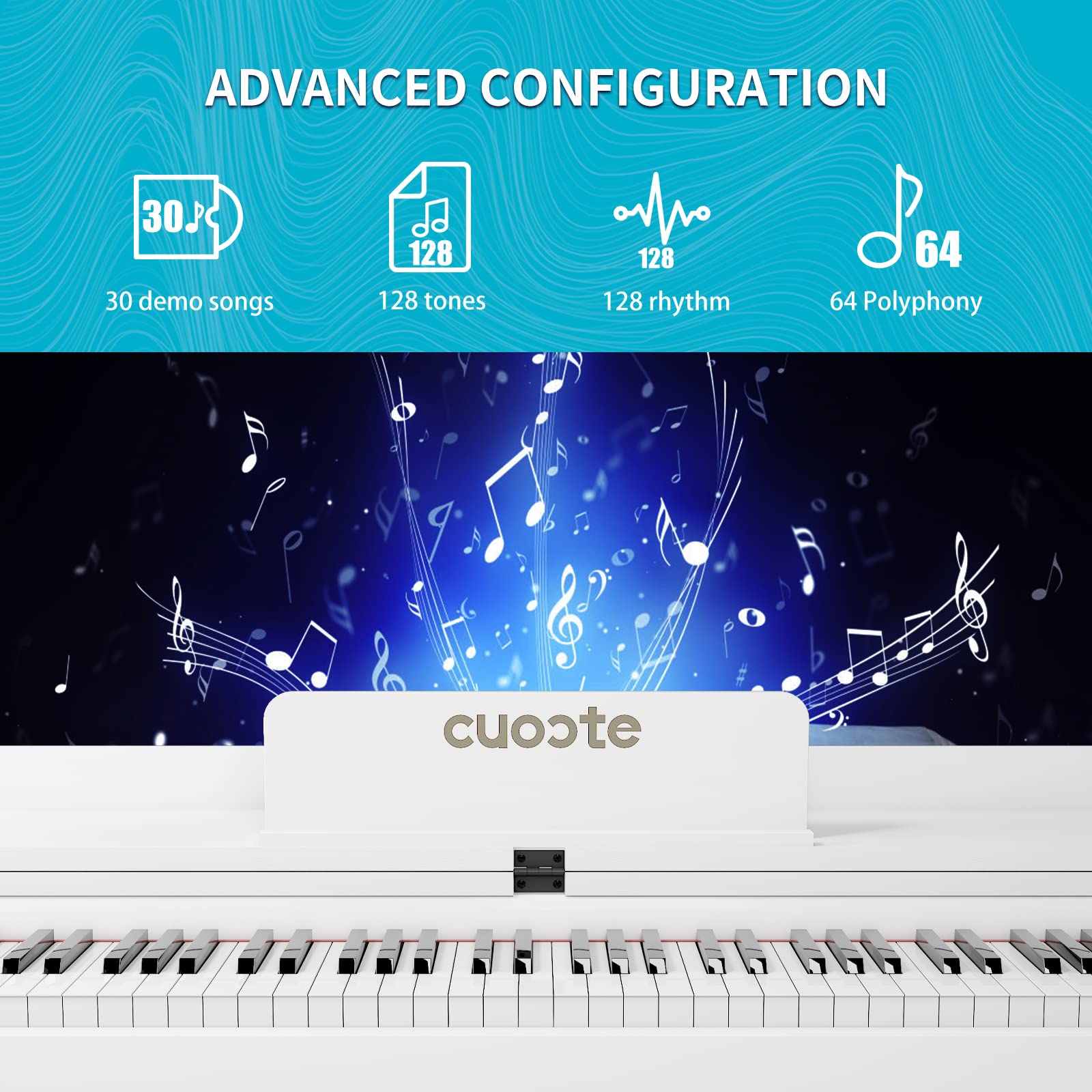 cuoote 88 Key Digital Piano Full Size Electric Keyboard w/Power Adapter, 3 Metal Pedals, Music Stand, Headphone Jack, Instruction Book for Beginner/Adults, White