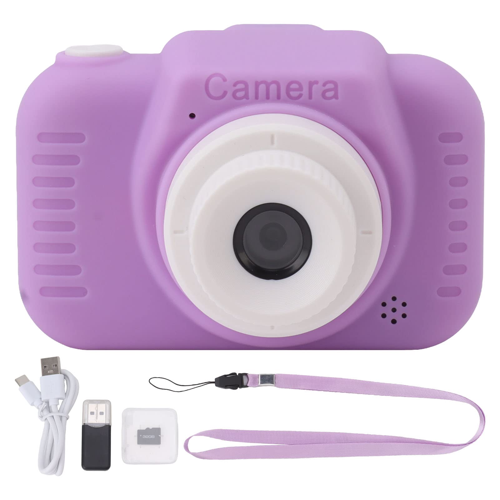 Camera, Digital Camera with 32G Card High Definition Dual Lens 1080P 8X Zoom USB Rechargeable for Girls (Purple)