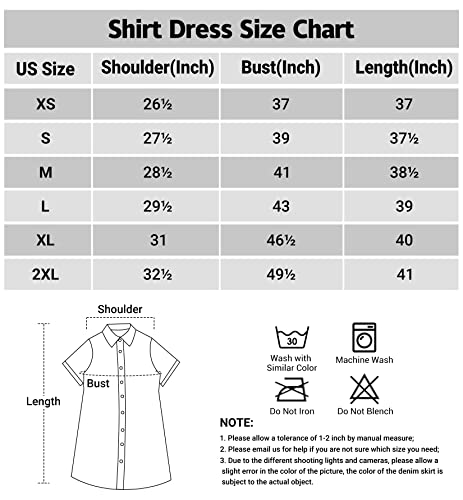 KDF Denim Dress with Pockets for Women Denim Button Down Shirt Jean Dresses for Women 2023 Summer Light Blue Size Small Size 4 Size 6