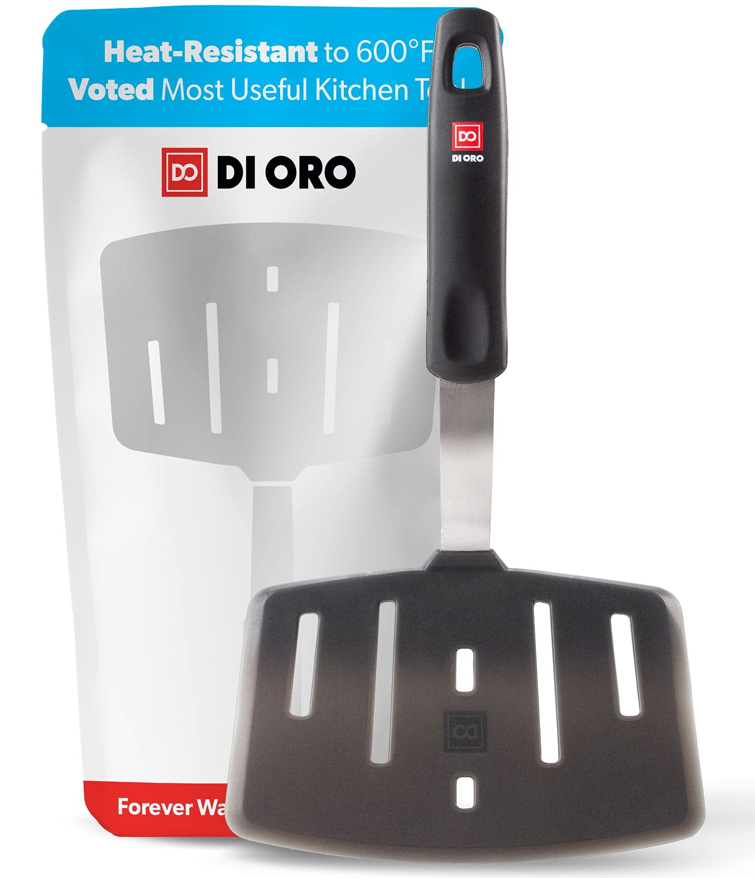DI ORO Designer Series Wide Slotted Turner Spatula - Features 600F Heat-Resistant No-Melt Rubber Spatula Handle and Blade - Silicone Kitchen Spatula for Cooking or Baking - Dishwasher Safe