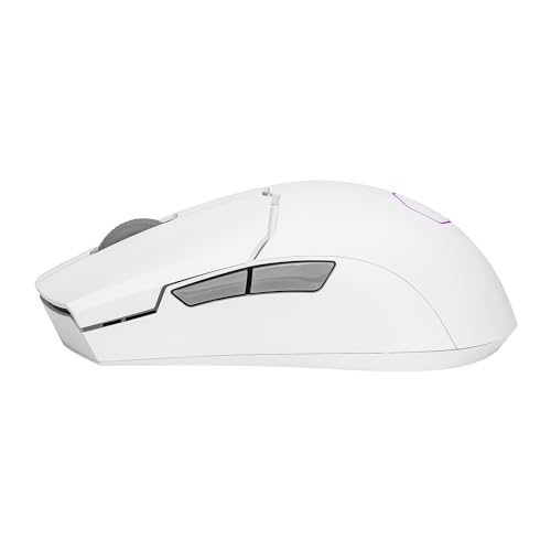 Cooler Master MM712 Wireless Gaming Mouse White with Adjustable 19,000 DPI, 2.4GHz and Bluetooth, Ultraweave Cable, PTFE Feet, RGB Lighting and MasterPlus+ Software