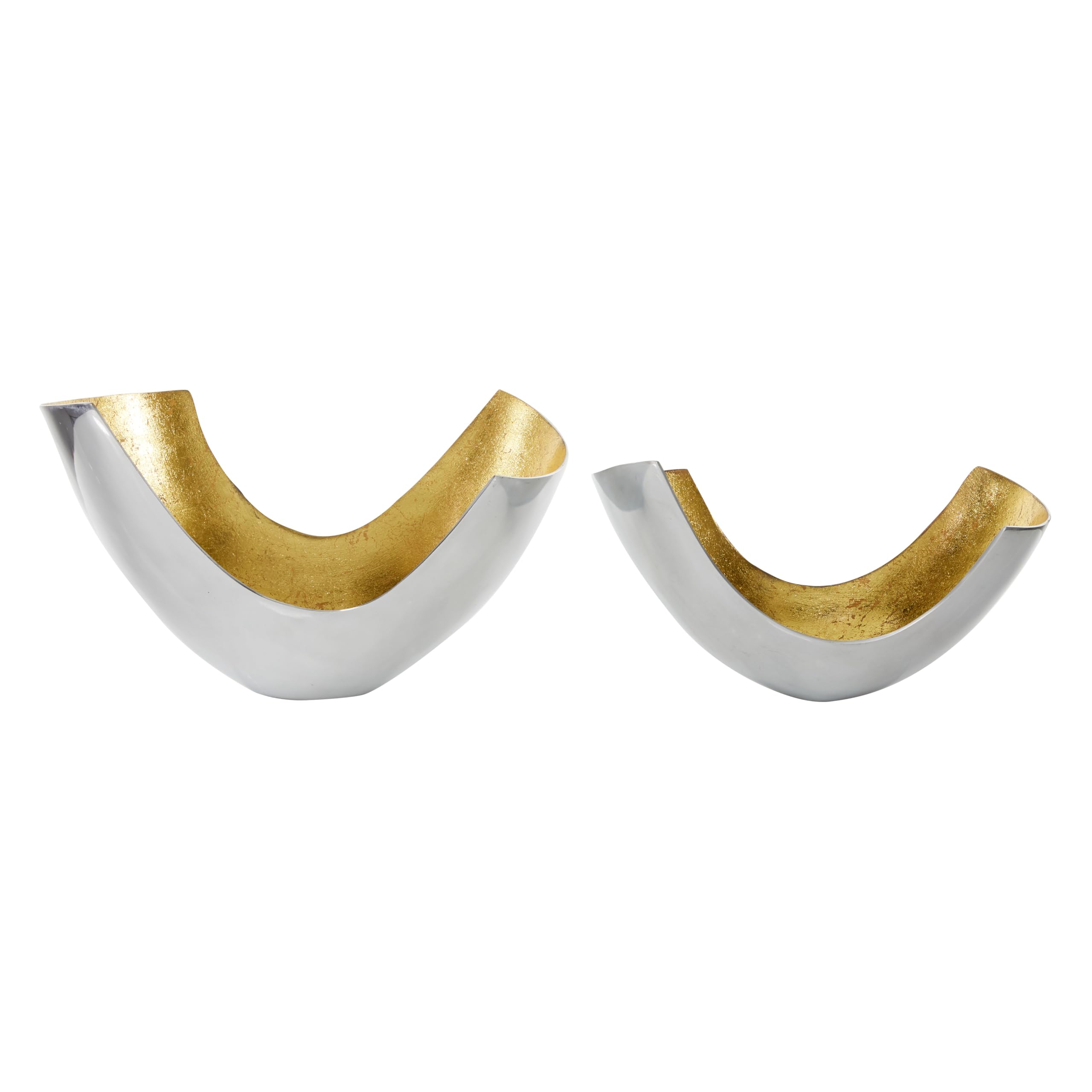 Deco 79 Aluminum Decorative Bowl with Gold Interior, Set of 2 14", 12"W, Gold