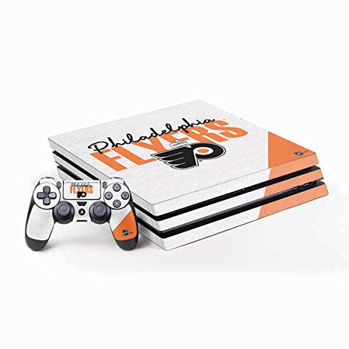 Skinit Decal Gaming Skin Compatible with PS4 Pro Console and Controller Bundle - Officially Licensed NHL Philadelphia Flyers Script Design