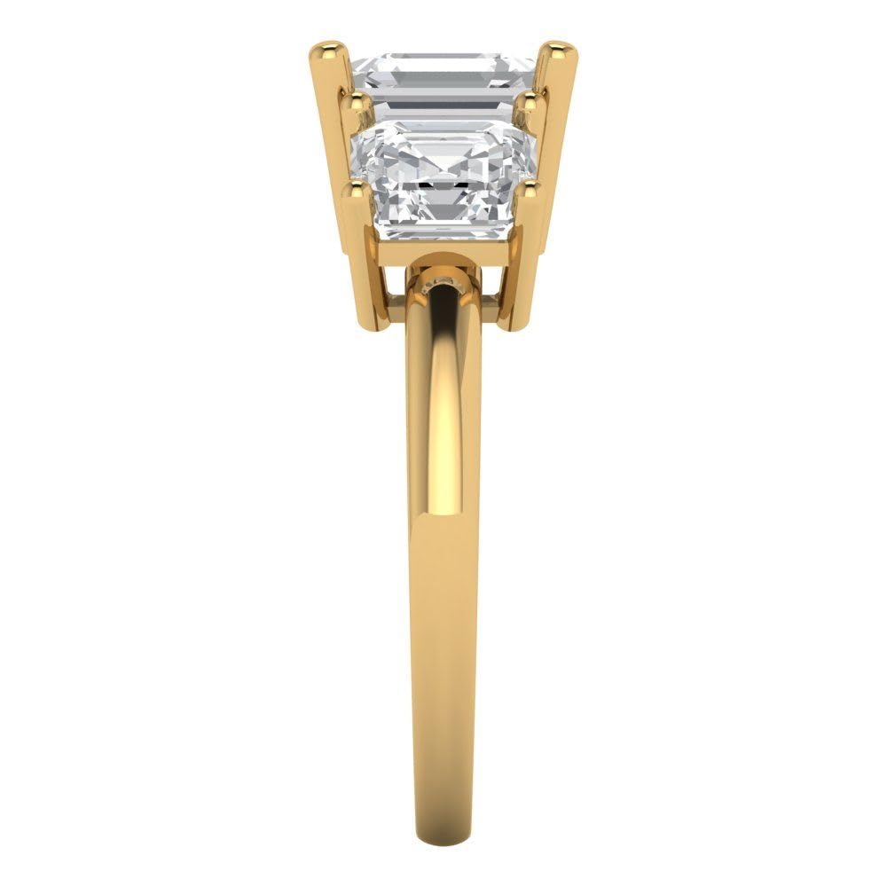 Clara Pucci 3.19 Carat Square Emerald cut 3 stone Solitaire White Sapphire Designer Wedding Bridal art deco Anniversary Ring 14k Yellow Gold 9.5