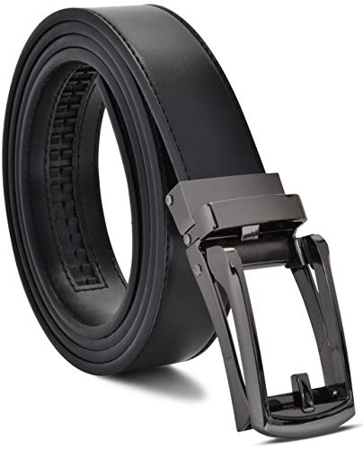 Carlo Fellini Mens Genuine Leather Ratchet Dress Belt with Slide Belt for men ([2 Pack] Black Black/Black Silver, ADJUSTS TO FIT 28-44)