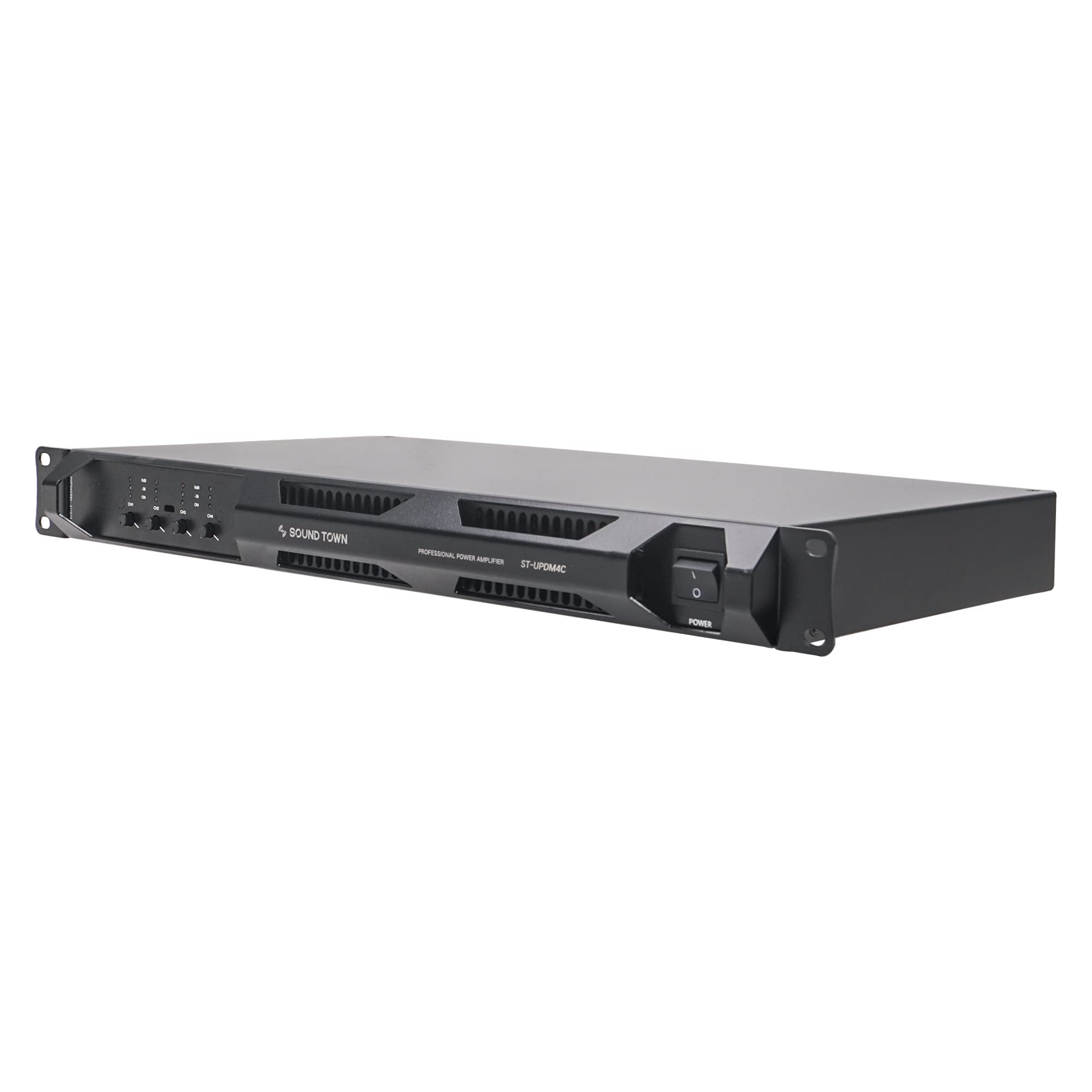 Sound Town Ultra-Lightweight 1U 4-Channel PA/DJ Power Amplifier, 4 x 1400W at 4-ohm, Supports 2, 4 & 8-ohm (ST-UPDM4C)